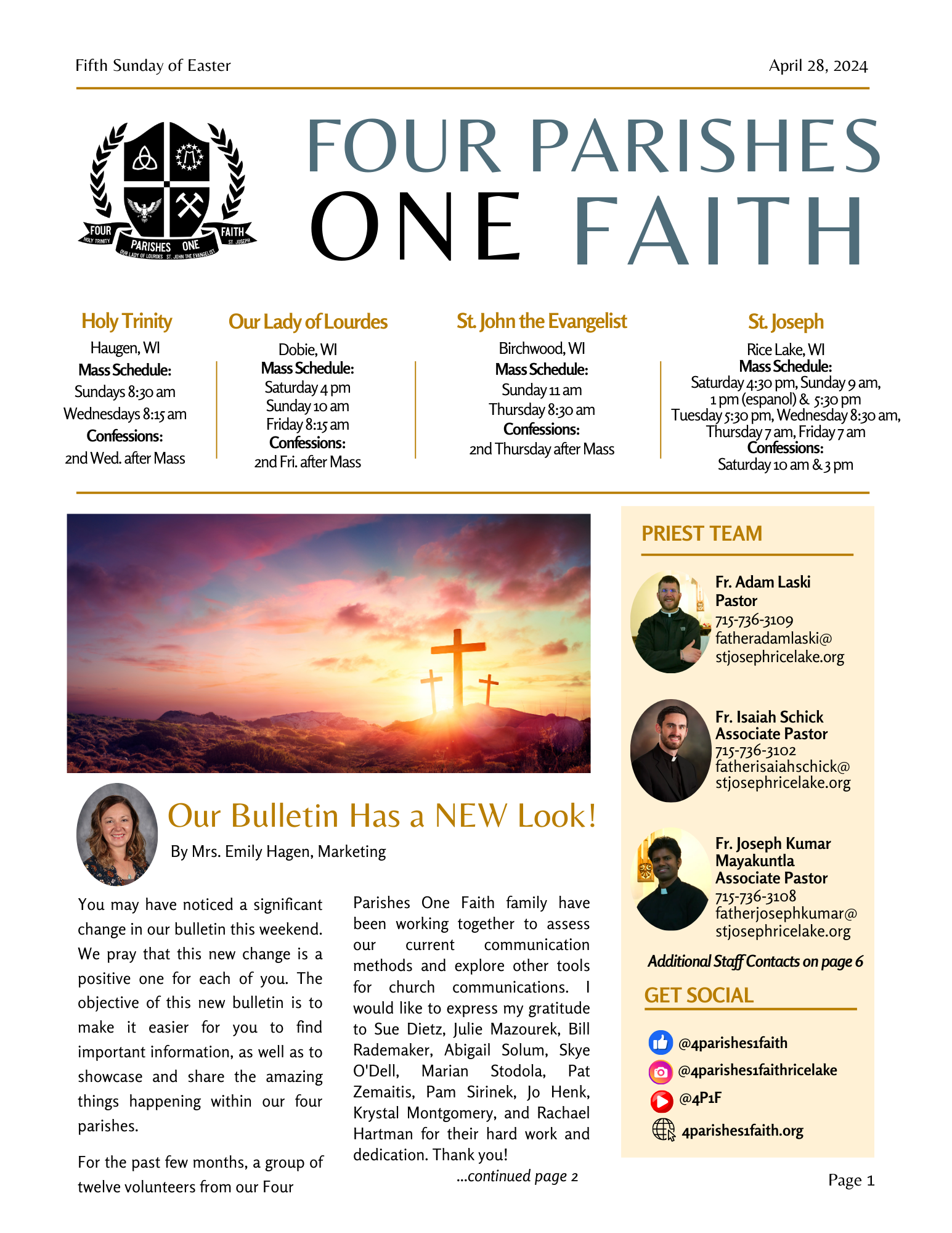 Our Bulletin has a NEW Look! | Emily Hagen 4/28/2024 - Four Parishes ...